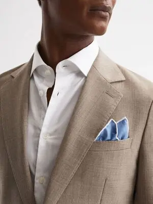 REISS Ceremony Motif Pocket Square Soft Silk Plain - Blue