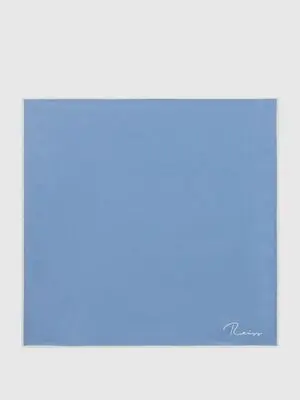 REISS Ceremony Motif Pocket Square Soft Silk Plain - Blue