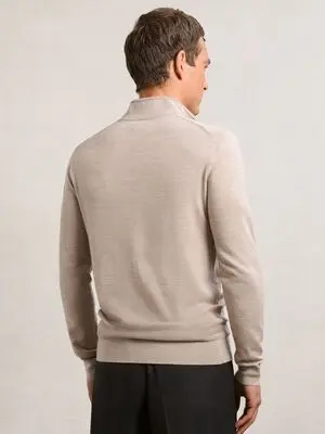 REISS Merino Wool Half Zip Funnel Neck Jumper - Beige