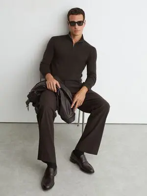 REISS Merino Wool Half-zip Funnel Neck Jumper