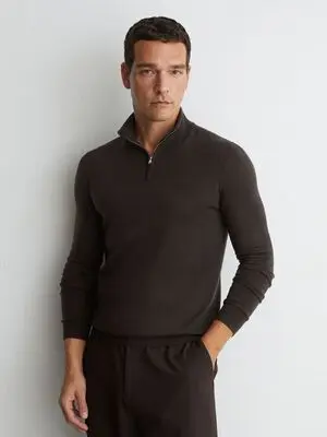 REISS Merino Wool Half-zip Funnel Neck Jumper