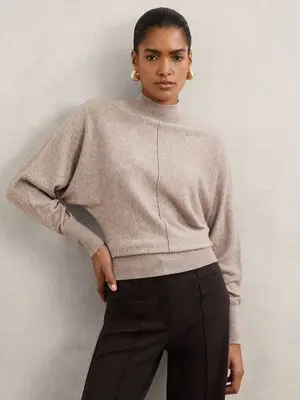 REISS Wool-blend Funnel-neck Batwing Jumper With Cashmere - Neutral