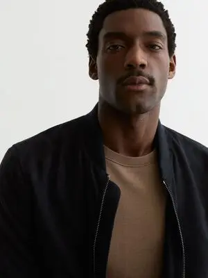 REISS Suede Zip-through Bomber Jacket