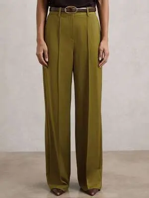 REISS Wide-leg Pintuck Trousers - Green