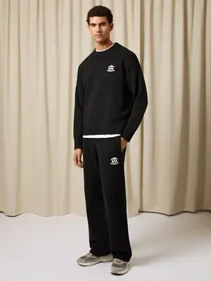 REISS Monogram Wool Wide-leg Knitted Joggers - Black