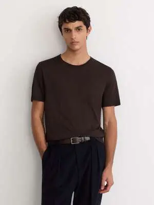 REISS Cotton- Crew-neck Modern-fit T-shirt - Dark Brown