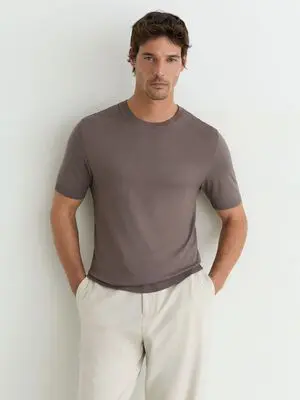 REISS Cotton- Crew-neck Modern-fit T-shirt - Mouse Brown