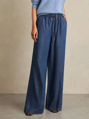 REISS Wide-leg Chambray Drawstring Trousers