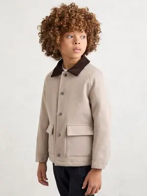 REISS 9-13 Yrs Corduroy-collar Chore Jacket - Stone