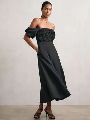REISS Gathered Bardot Midi Dress
