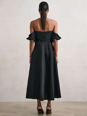 REISS Gathered Bardot Midi Dress