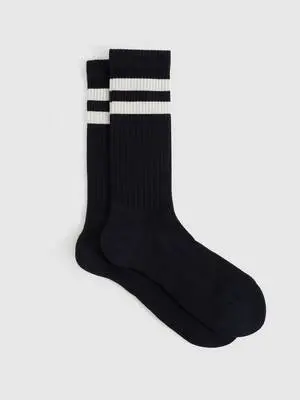 REISS Forest Green & Ecru Cotton-blend Double-stripe Socks - Navy/ecru