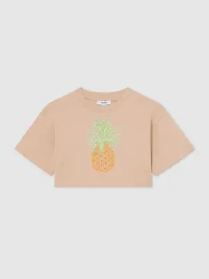 REISS 3-9 Yrs Cotton Embroidered Cropped T-shirt - Neutral