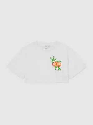 REISS 3-9 Yrs Cotton Embroidered Cropped T-shirt - White