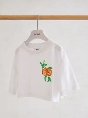 REISS 3-9 Yrs Cotton Embroidered Cropped T-shirt