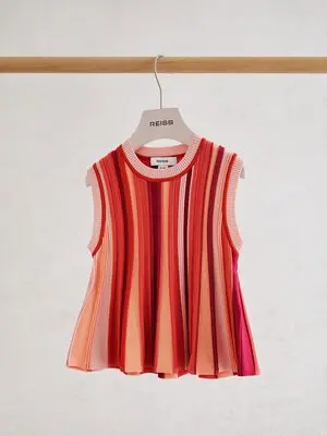 REISS 9-13 Yrs Stripe-knit Peplum Top - Red