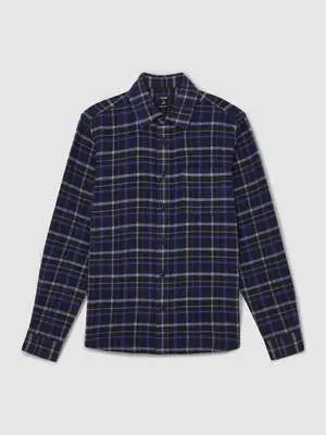 REISS Check Button-through Overshirt With Wool