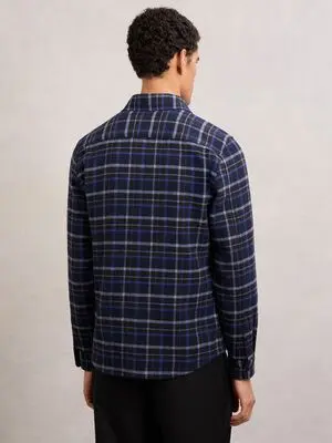 REISS Check Button-through Overshirt With Wool