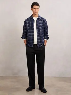 REISS Check Button-through Overshirt With Wool