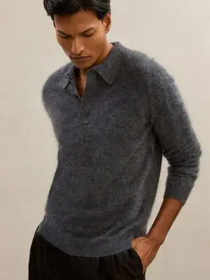 REISS Atelier Brushed-cashmere Polo Jumper