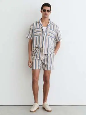 REISS Blue & Ecru Striped Drawstring Shorts - Blue/ecru