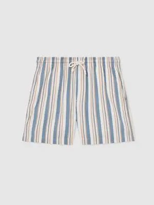 REISS Blue & Ecru Striped Drawstring Shorts - Blue/ecru