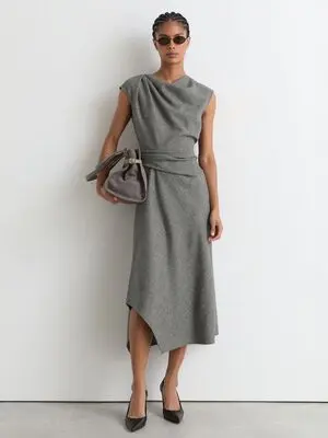 REISS Wool-blend Check Tailored Midi Dress - Grey