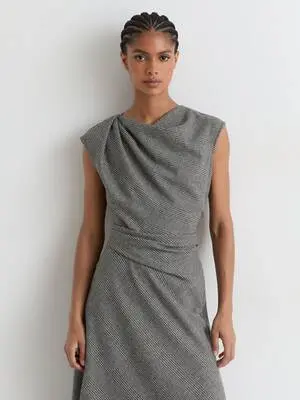 REISS Wool-blend Check Tailored Midi Dress
