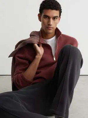 REISS Cotton-blend Washed Half-zip Sweatshirt Raspberry Pink