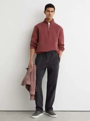 REISS Cotton-blend Washed Half-zip Sweatshirt - Raspberry Pink
