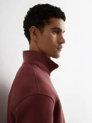 REISS Cotton-blend Washed Half-zip Sweatshirt - Raspberry Pink