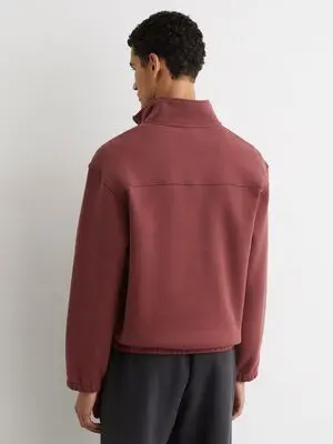 REISS Cotton-blend Washed Half-zip Sweatshirt - Raspberry Pink
