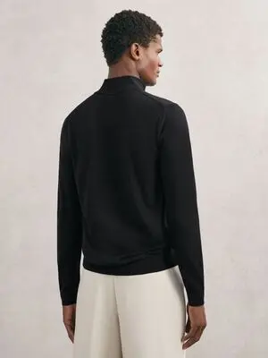 REISS Merino Wool Half-button Funnel Jumper - Navy