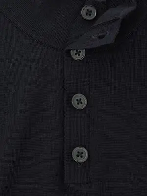 REISS Merino Wool Half-button Funnel Jumper - Navy