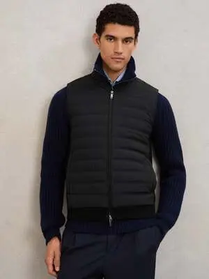 REISS Funnel-neck Quilted Knit Gilet - Black