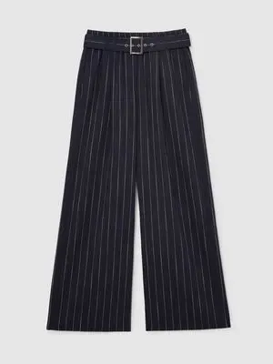 REISS Belted Pinstripe Wide-leg Trousers