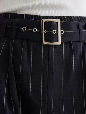 REISS Belted Pinstripe Wide-leg Trousers