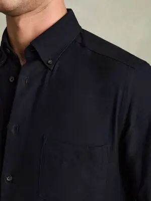 REISS Soft Wash Button Down Oxford Shirt - Navy