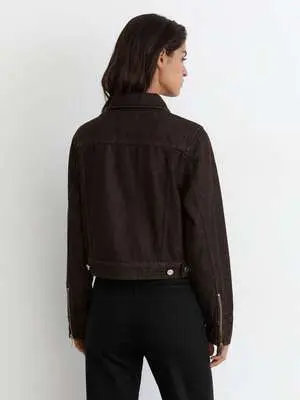 REISS Cropped Zip-through Denim Jacket