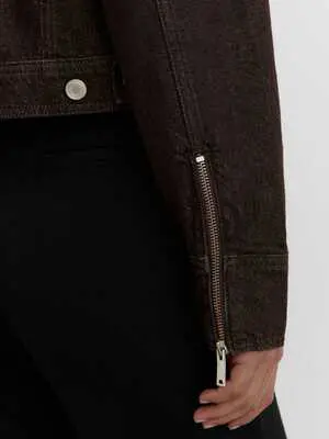 REISS Cropped Zip-through Denim Jacket