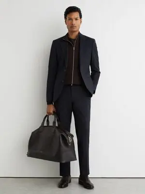 REISS Tailored Fit Wool-blend Suit Trousers - Navy
