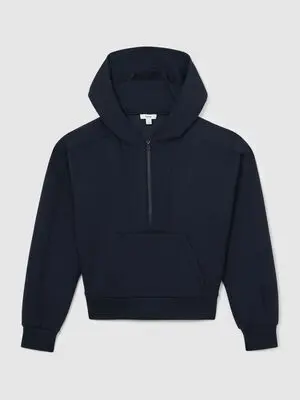 REISS Premium Interlock Half-zip Hoodie - Navy