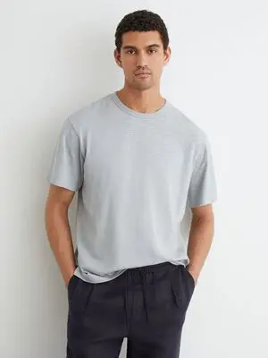 REISS Cotton Slub Relaxed-fit T-shirt - Light Blue