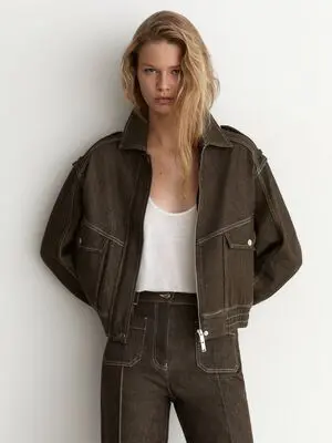 REISS Relaxed Denim Bomber Jacket