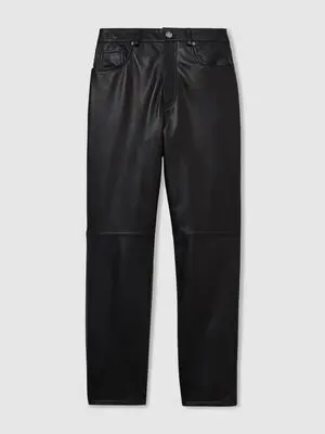 REISS Petite Leather Slim-leg Trousers - Black