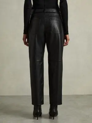 REISS Petite Leather Slim-leg Trousers - Black