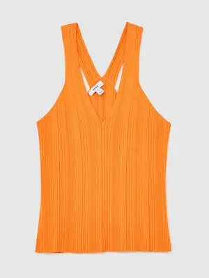 REISS Pleated Knit V-neck Vest - Orange