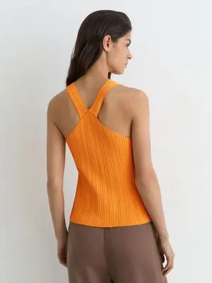 REISS Pleated Knit V-neck Vest - Orange