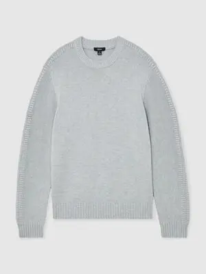 REISS Wool-blend Rib-detail Crew-neck Jumper - Soft Grey