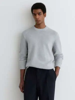 REISS Wool-blend Rib-detail Crew-neck Jumper - Soft Grey